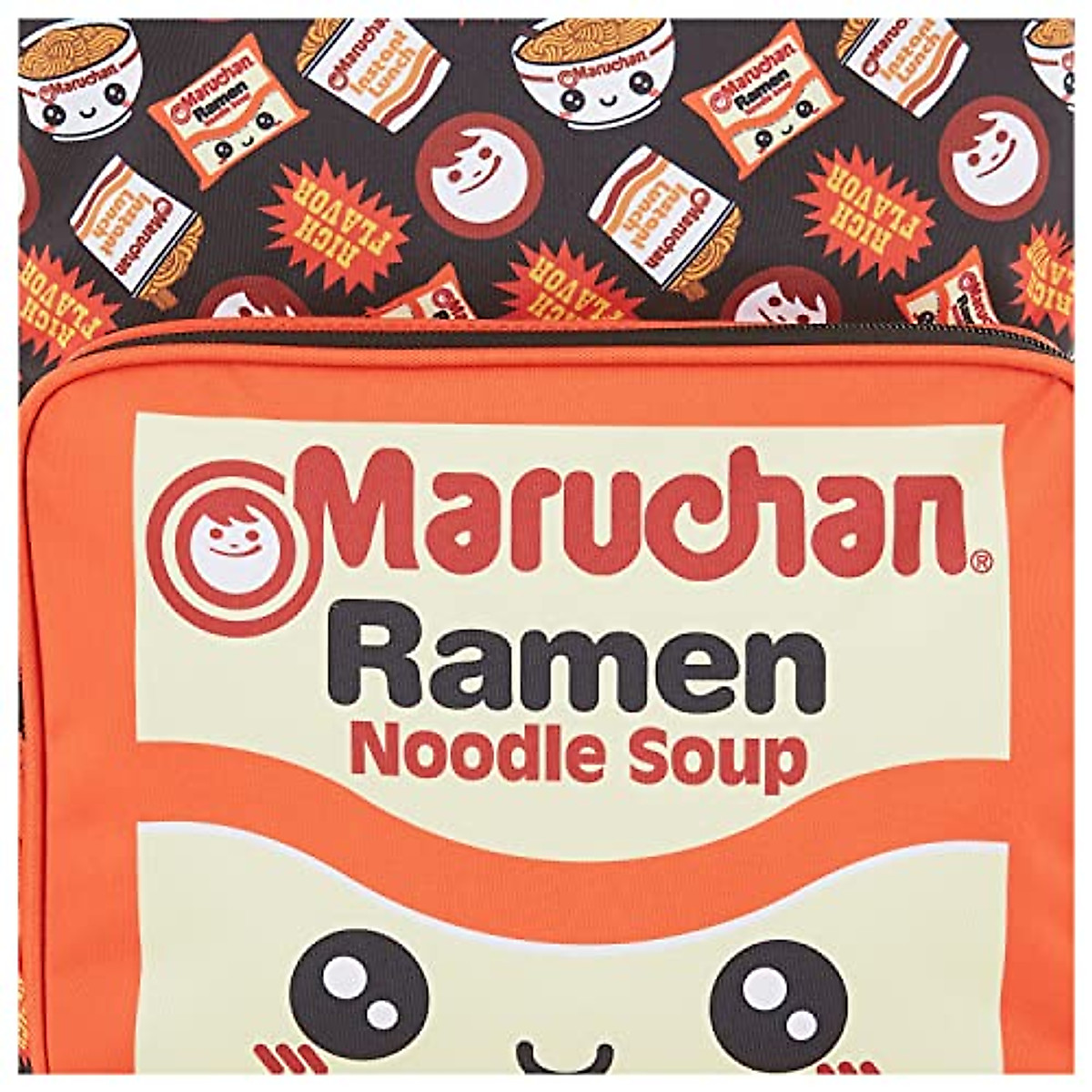 Maruchan Cup Noodles Allover Backpack Ramen Noodles Happiness in a Cup Bookbag - Knapsack for All (Black)