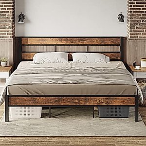 LIKIMIO King Bed Frame, Easy Assembly, Noise-Free, No Box Spring Needed, Heavy Strong Metal Support Frames, Double-Row Support Bars, Vintage Brown