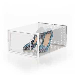 12 Pack XX Large Shoe Organizer Storage Boxes for Closet, Modular Space Saving Shoe Boxes Clear Plastic Stackable Sneaker Containers Display Case with Lids, White
