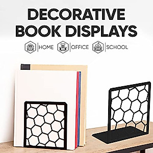 GEOMOD Premium Geometric Black Honeycomb Bookends for Shelves, Metal Book Ends Office, L-Shaped Stopper, Rustproof Decorative Unique Home, 6.25 (L) x 6 (W) inches, 2 Pairs - Geomod, (Pair of 2)