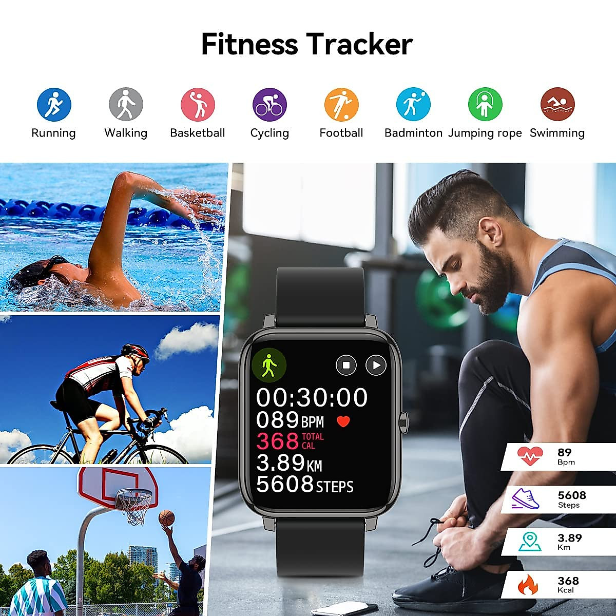 Smart Watch, Fitness Watch with Heart Rate, Blood Pressure, Sleep Monitor, Pedometer, Fitness Tracker Suitable for Android Phones and iOS iPhone, Waterproof Smart Watches for Women Men Teenager Elder