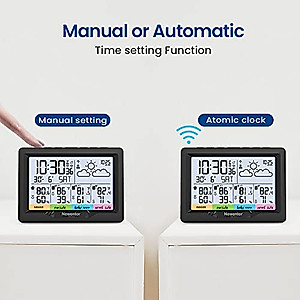 Newentor Weather Station Wireless Indoor Outdoor Multiple Sensors, Digital Atomic Clock Weather Thermometer, Temperature and Humidity Monitor, Forecast Weather Station with Backlight, Black