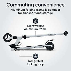 Schwinn Tone 3 Mens and Womens Electric Scooter, Fits Youth/Adult Riders Ages 13+, Max Rider Weight 175lbs, Max Speed of 15MPH, Lightweight, Folding, Locking Aluminum Frame, White
