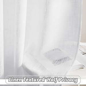 RYB HOME White Sheer Curtains for Living Room Privacy Semi Sheer Linen Curtains Light Glare Filtering for Bedroom Dining Office Window, 52 inches Wide x 84 inches Long, 2 Panels, White