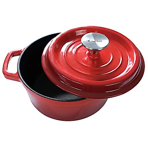 Enameled Cast Iron Dutch Oven Pot (7.87" / 20 cm diameter), Cocotte with Dual Handle and Cover Casserole Dish - Round Red