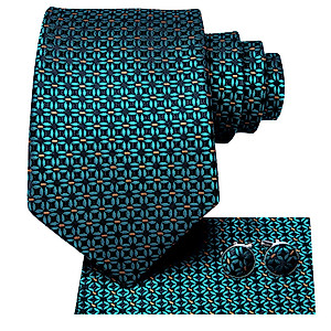 Dubulle Mens Paisely Floral Silk Tie for Men Striped Necktie and Pocket Square Set Wedding Business,Teal Green