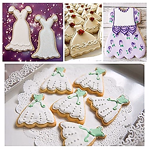 Dress Cookie Cutter Set- Set of 6 -Include Braces Skirt, Wedding Dress, Black Dress, Little Girl Dress, Tutu and Princess Dress - Stainless Steel