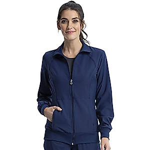Cherokee Infinity Zip Front Scrub Jackets for Women, 4-Way Stretch Fabric 2391A, M, Navy