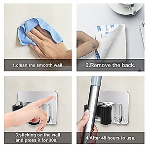 3Pcs Mop & Broom Holder Wall Mount, Broom Holder Self Adhesive Mop Rack Broom Hanger Heavy Duty Broom Storage Tool Organizer for Kitchen, Garage, Garden, Bathroom, Basement, Storage Room