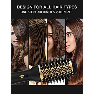LANDOT Hair Blow Dryer Brush and Volumizer, One-Step Hot Air Brush for Drying, Straightening, Volumizing