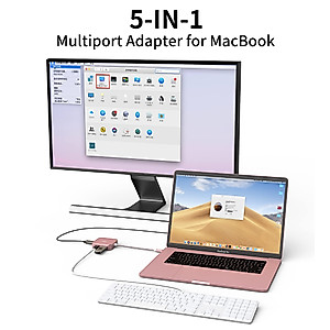 USB C to HDMI Multiport Adapter, fairikabe USB C Hub to 4K HDMI Power Delivery 3USB3.0, 5 in 1 USB C HDMI Hub with Long Cable 1.5FT, for MacBook Air, MacBook Pro and Other USB-C DP Alt Mode Devices