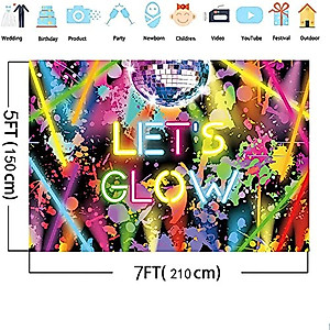 AIBIIN 7x5ft Neon Glow Birthday Party Backdrop Glow in The Dark Photo Background Colorful Graffiti Splatter Let's Glow Crazy Party Decorations Supplies Backdrop Banner Photo Booth Studio Props