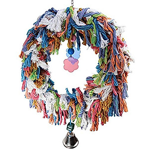 Bonka Bird Toys 1019 Large Fuzz Ring Colorful Cotton Preening Perch Parrot African Grey Cockatoo Amazon
