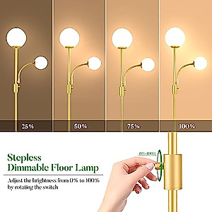 bulbeats Dimmable Globe Floor Lamp, Gold Standing Lamp with Adjustable Reading Light 3000K 6W G9 Bulbs, Industrial Tall Lamp for Living Room Bedroom Mid Century Modern Decor
