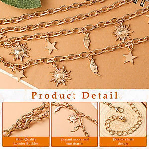 Amaxiu Double Layer Women Metal Chain Belt, Moon Star Waist Chain Women Link Belt Skinny Waistband Chain for Dresses Jeans(Fits waist size 25"-45",Gold,1)
