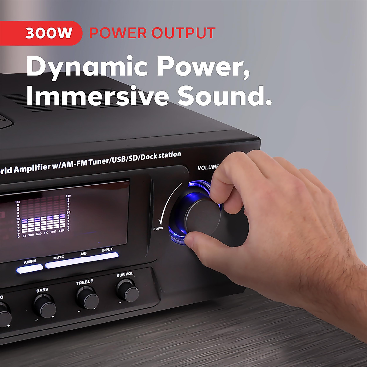 Pyle Home 300W Digital Stereo Receiver System - AM/FM Qtz. Tuner, USB/SD Card MP3 Player & Subwoofer Control, A/B Speaker, IPhone MP3 Input with Karaoke, Cable & Remote - PT270AIU