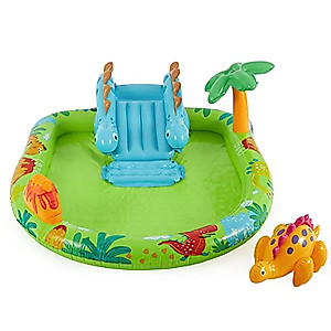Intex 57166EP Little Dino Dinosaur Themed Inflatable Backyard Pool Play Center with Palm Tree Sprayer, Mini Slide, and Inflatable Dinosaur