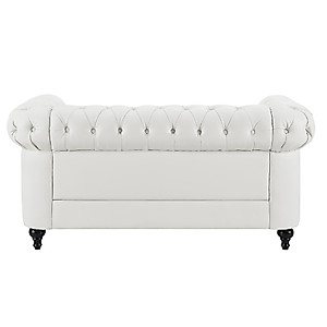 Naomi Home Emery Chesterfield Leather Loveseat, Mini Sofa Sleeper Loveseat, Small Sofa Bed with Rolled Arms, Tufted Cushions 2 Seater Sectional Small Loveseat for Small Spaces, Living Room White