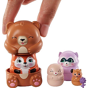 Mattel Enchantimals Secret Besties Cabin Playset with Small Doll House, Bree Bunny Doll (3.5-inch), 5 Nesting Animal Figures & Accessory, Harvest Hills Toy Collection