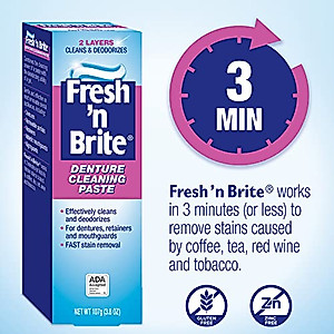 Fresh 'n Brite Denture Cleaning Paste For Dentures, Removable Partial Dentures, Retainers, Mouthguards, Nightguards, Fast Stain Removal, pack of 3, 3.8 oz Tubes