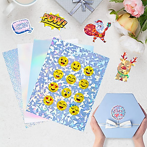 20 Sheets Holographic Sticker Paper for Inkjet & Laser Printer, Printable Vinyl Sticker Paper, Dries Quickly Sticker Paper Waterproof - 8.5x11 inch, Diamond/Rainbow/Dots/Transparent