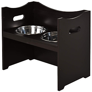 PawHut Raised Pet Food Elevated Feeder with 2 Stainless Steel Bowls, 3 Levels Adjustable Height Levels, and Wood Finish