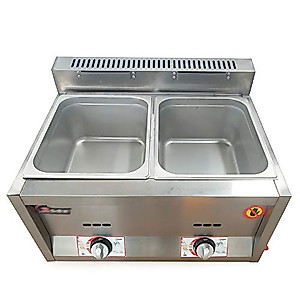 2 Pan 6L Pans Gas Deep Fryer Countertop, Commercial Food Warmer Heater Stainless Steel Buffet Countertop Heating Pot Steamer Soup Warmer for Catering and Restaurant