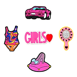 Costierna Shoe Charms for Girls, Preppy Cute Pinks Shoe Pins Decoration Charms for Teens Girls Girly Party Favor Gifts