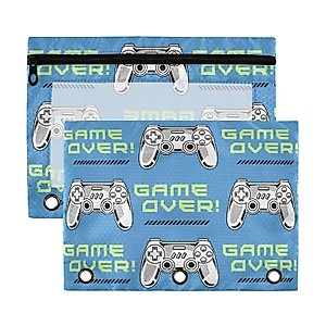 WIFIU Joysticks Gamepad Slogan Pencil Pouch for 3 Ring Binder Pockets Clear Window Pencil Bag with Smooth Zipper Video Game Controller Pencil Case for Organization Office Supplies Cosmetics 2 Pack