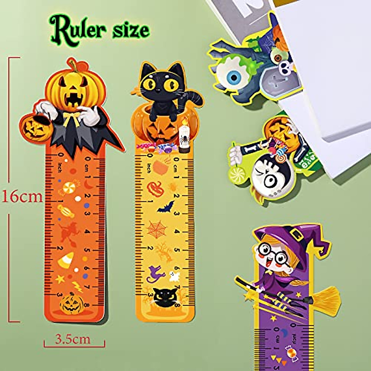 108 Pieces Halloween Bookmark Rulers for Kids Students Ghost Pumpkin Cartoon Animal Halloween Theme Pattern Prints Page Markers for Trick or Treat Prizes Classroom Rewards Holiday Party Decorations