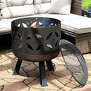Sunnydaze 26-Inch Cast Iron Retro Fire Pit Bowl with Handles and Spark Screen
