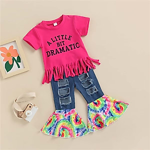 HHLLEOJK Toddler Baby Girl Outfit Little Girl Short Sleeve T-Shirt Tops Floral Flared Bell-Bottom Pants Summer Outfits Set