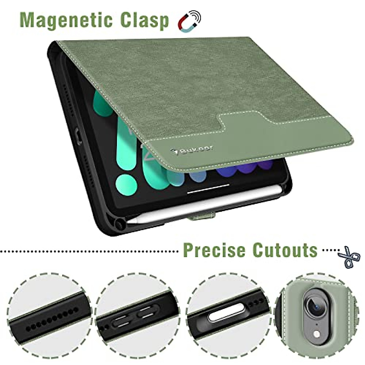 iPad Mini 6 Case 2021 New, iPad Mini 6th Generation 8.3 inch Case PU Leather with Soft TPU Back Cover Magnetic Clasp, Built-in Pencil Holder Auto Wake/Sleep Folio (Green)