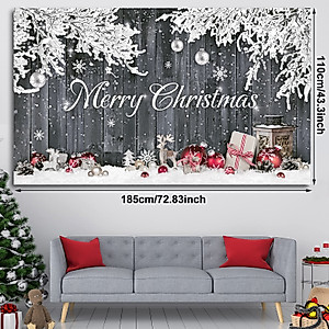 Christmas Wood Photography Backdrop Merry Christmas Santa Claus Gifts Background Rustic Barn Snowflakes Photo Background for Winter Holiday Home Decor Xmas Party Photography Props, 73 x 43 Inches