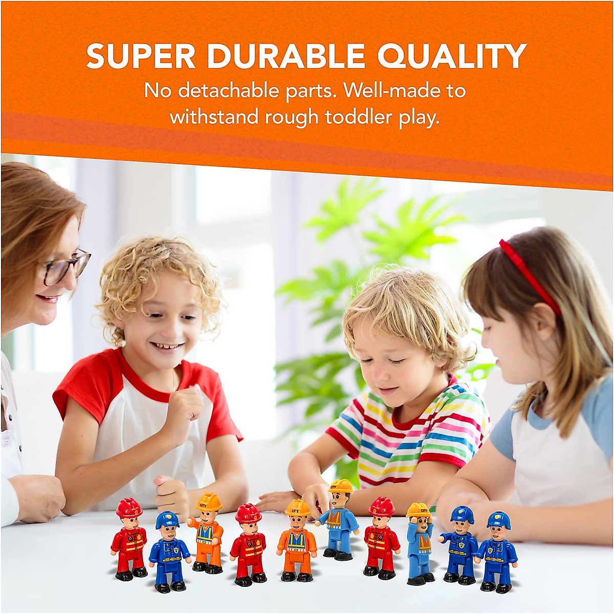 FUNERICA 10-Set Toy People Figures - Bendable Fireman, Police, Construction Workers, Community Helpers, Play Little People Toys Figurines Dollhouse Firefighter playset
