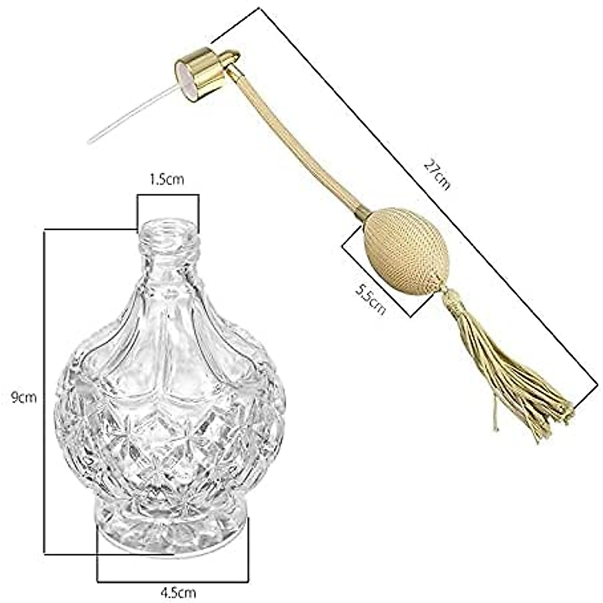 Topxome 100ml Clear Crystal Vintage Style Perfume Bottle Long Spray Tassels Atomizer Pump Refillable Glass Bottles Lady Makeup Tool, Gold