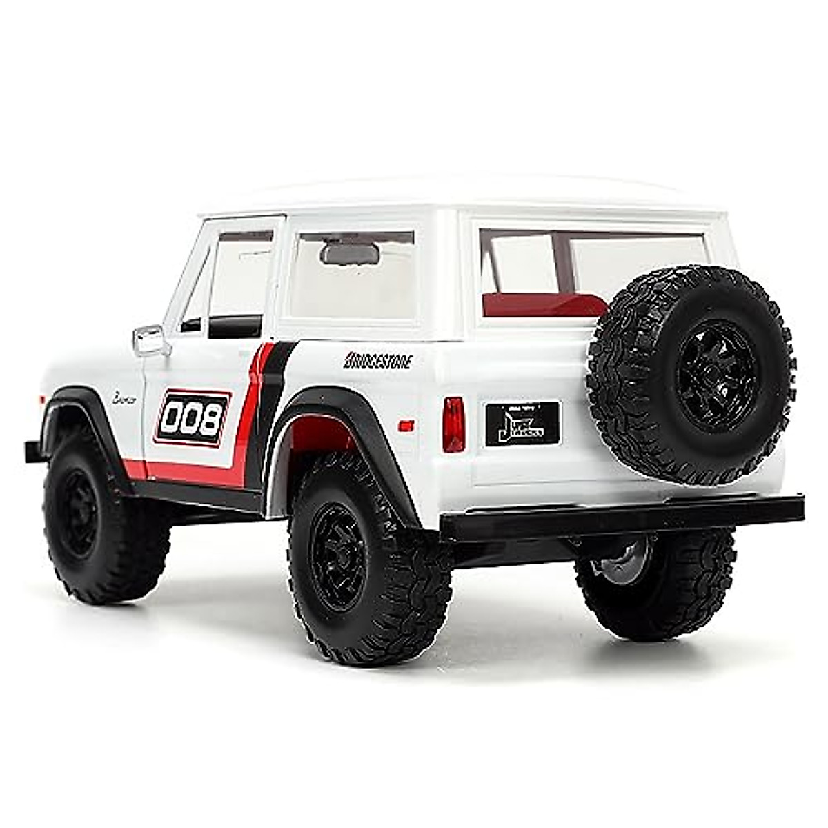 1973 Bronco #008 White with Red and Black Stripes and Red Interior with Extra Wheels Just Trucks Series 1/24 Diecast Model Car by Jada 34181
