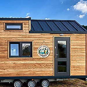 TOARTi Happy Campers Wood Hanging Sign Plaque, Summer Outdoor Adventure Quote Wooden Door Hanger, Round Tent Camping Wall Art for Campers Travel Home Garden Decor (12''x12'')