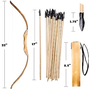 Island Genius Wooden Bow & Arrow Set for Kids, Archery Set for Boys Girls Youth, Kids Bow & Arrow Set 2 Bows 2 Quivers 20 Arrows, Cosplay Props Toys Bow & Arrow for Kids 8-12 6-8 10-12 Years Old & Up