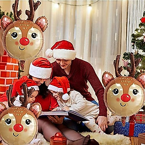 Reindeer Balloons Christmas Balloons Reindeer Head Foil Balloons for Christmas-Themed Party Birthday Party Supplies Decorations Party Decorations Balloons Party Sets-3pcs