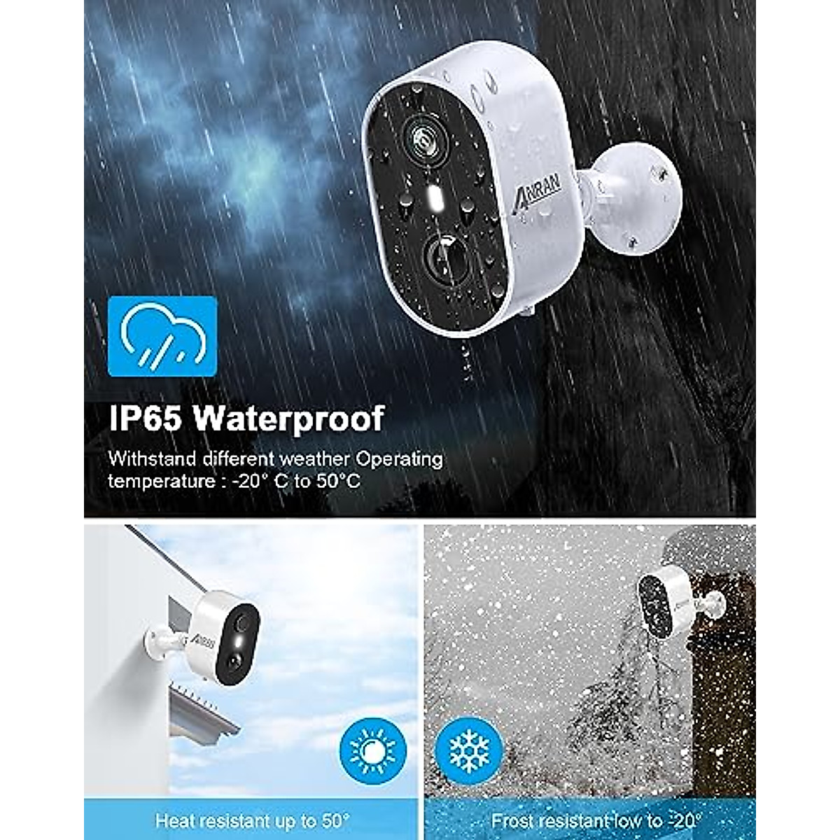 ANRAN Security Cameras Wireless Outdoor, 2K WiFi Surveillance Camera for Home Security, Battery Powered Cameras with Spotlight, Motion Detection, Color Night Vision, Compatible with Alexa, 2 Packs