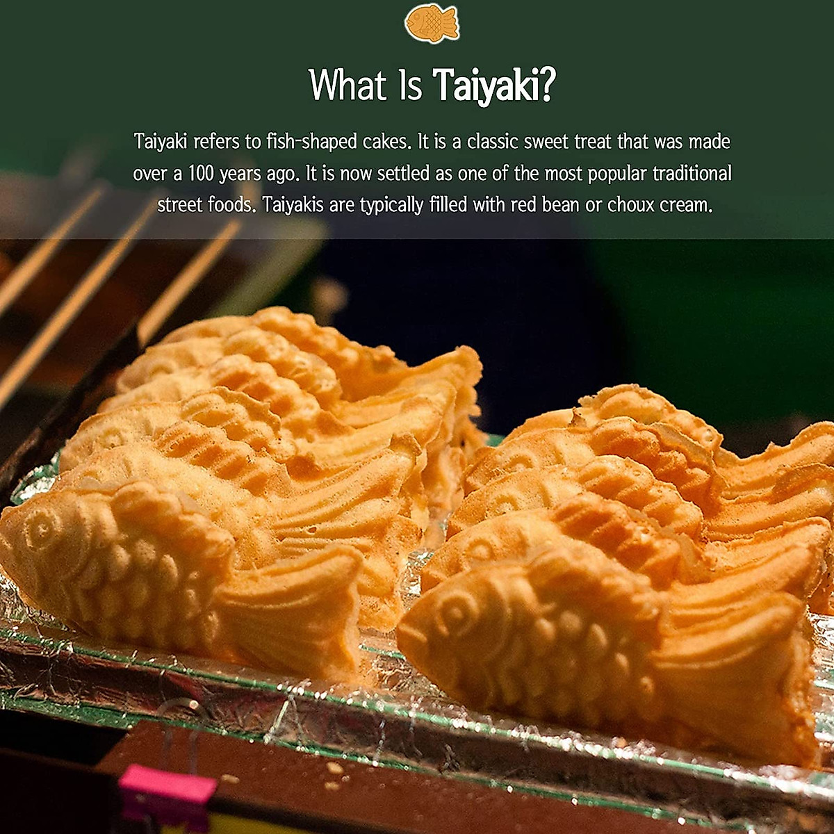 Taiyaki Pan, Japanese Non Stick Fish Shaped Pancake Double Baking Pan with Handle, Waffle Cake Maker Pan for Home DIY Cooking Party Dessert, Cook Up to 4 Pastry Dough