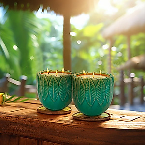 Exquisite Ceramic Citronella Candle Outdoor, Natural Essential Oils & Soy Wax Scented Candle, Indoor Outdoor Ambiance Enhancing Centerpiece Candles, 20oz 3-Wick Large Citronella Candle
