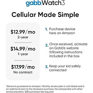 Gabb Watch 3 Smart Watch for Kids - New Software Update, GPS Tracker, Safe Cell Phone, Talk and Text Ability, Parental Controls, No Social Media Apps, SOS Button, Ages 6 and up, 30 Activation Fee