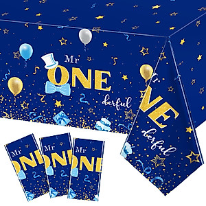 Tiamon 3 Pieces Boy 1st Birthday Party Tablecloths Party Supplies Little Man Table Cover for Baby Boy Baby Shower Decorations(Royal Blue)