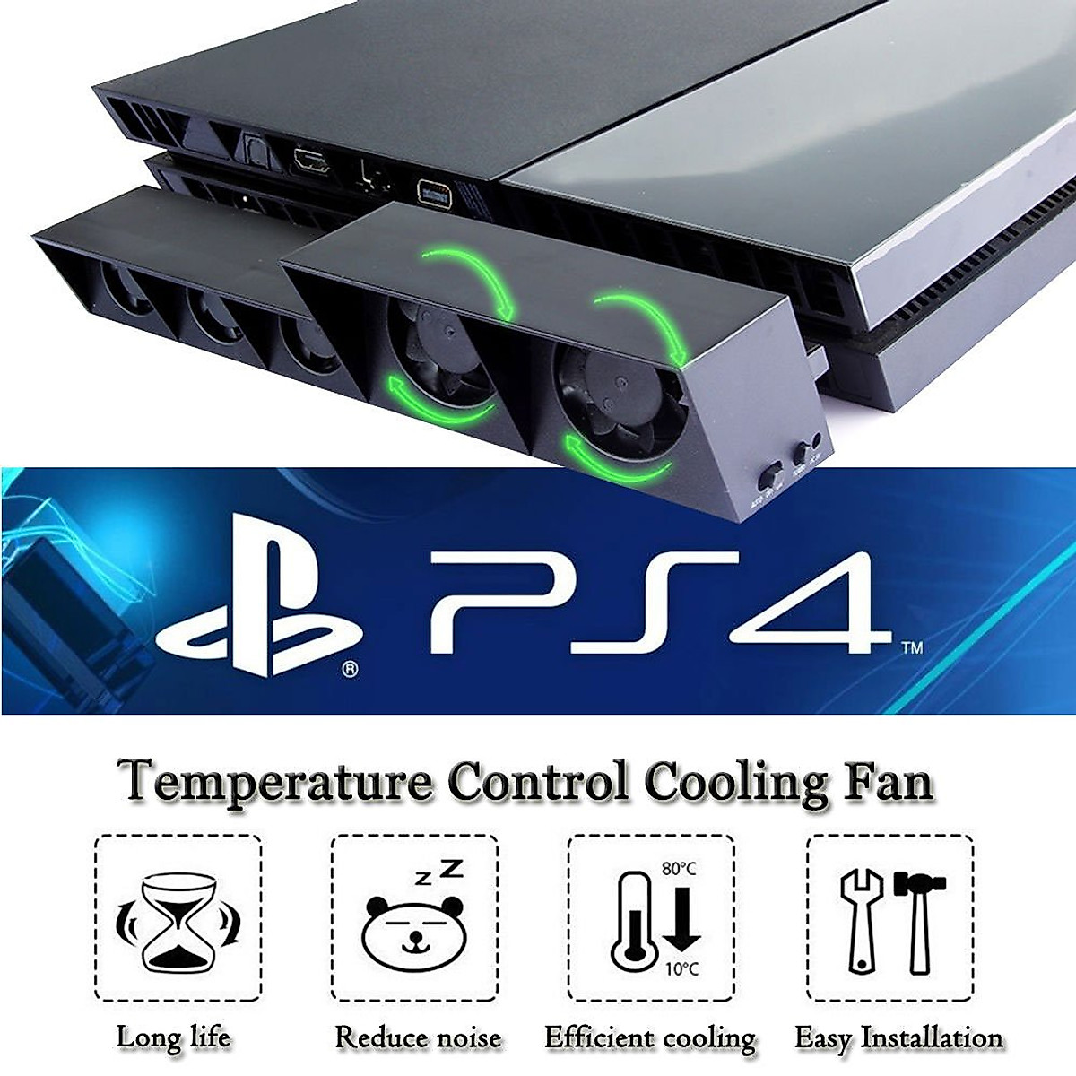 ElecGear Auto Cooling Fan for PS4, External USB Cooler Automatic Temperature Sensor Controlled Radiator Heat Exhaust Works with Playstation 4 CUH-1xxx