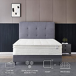 Full Size Mattress - 12 Inch Cool Memory Foam & Spring Hybrid Mattress with Breathable Cover - Motion Isolation - Comfort Plush Euro Pillow Top - Green Foam Certified - Oliver & Smith