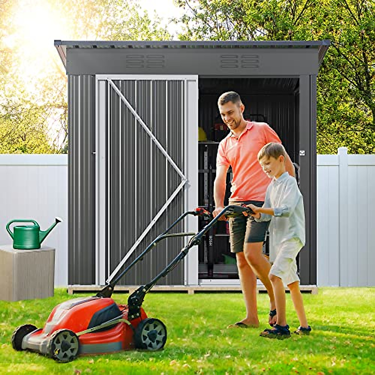 DWVO Outdoor Storage Shed 5x3FT, Heavy Duty Metal Tool Sheds Storage House with Lockable Door & Air Vent for Garden, Patio, Lawn to Store Bikes, Trash Bins, Tools, Lawnmowers, Dark Gray