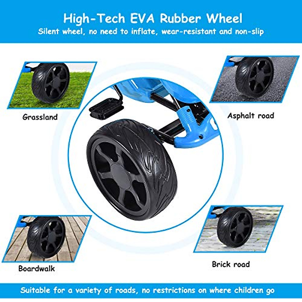 Costzon Go Kart, 4 Wheel Powered Ride On Toy, Outdoor Racer Pedal Car with Clutch, Brake, EVA Tires, Adjustable Seat (Blue)