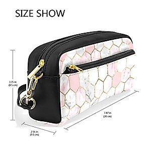 ALAZA Cute Pencil Case White Marble Rose Gold Lattice Geometric Pen Cases Organizer PU Leather Comestic Makeup Bag Make up Pouch